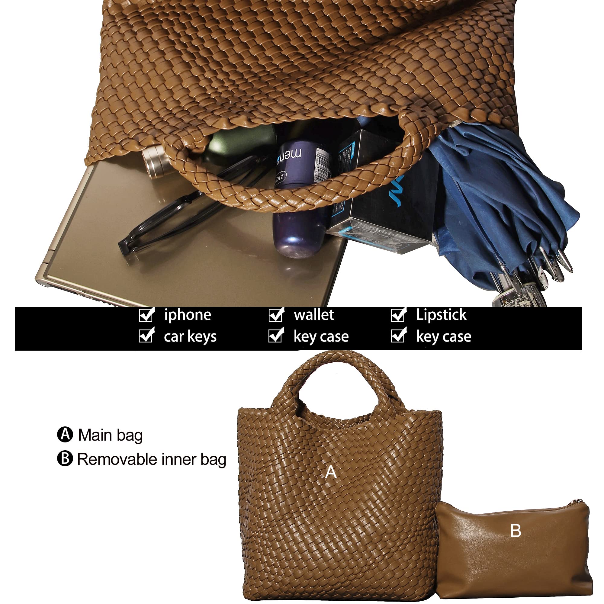 BZXHVSHA Women's Tote Bag Large Capacity Handbags And Purse For Ladies (Brown)