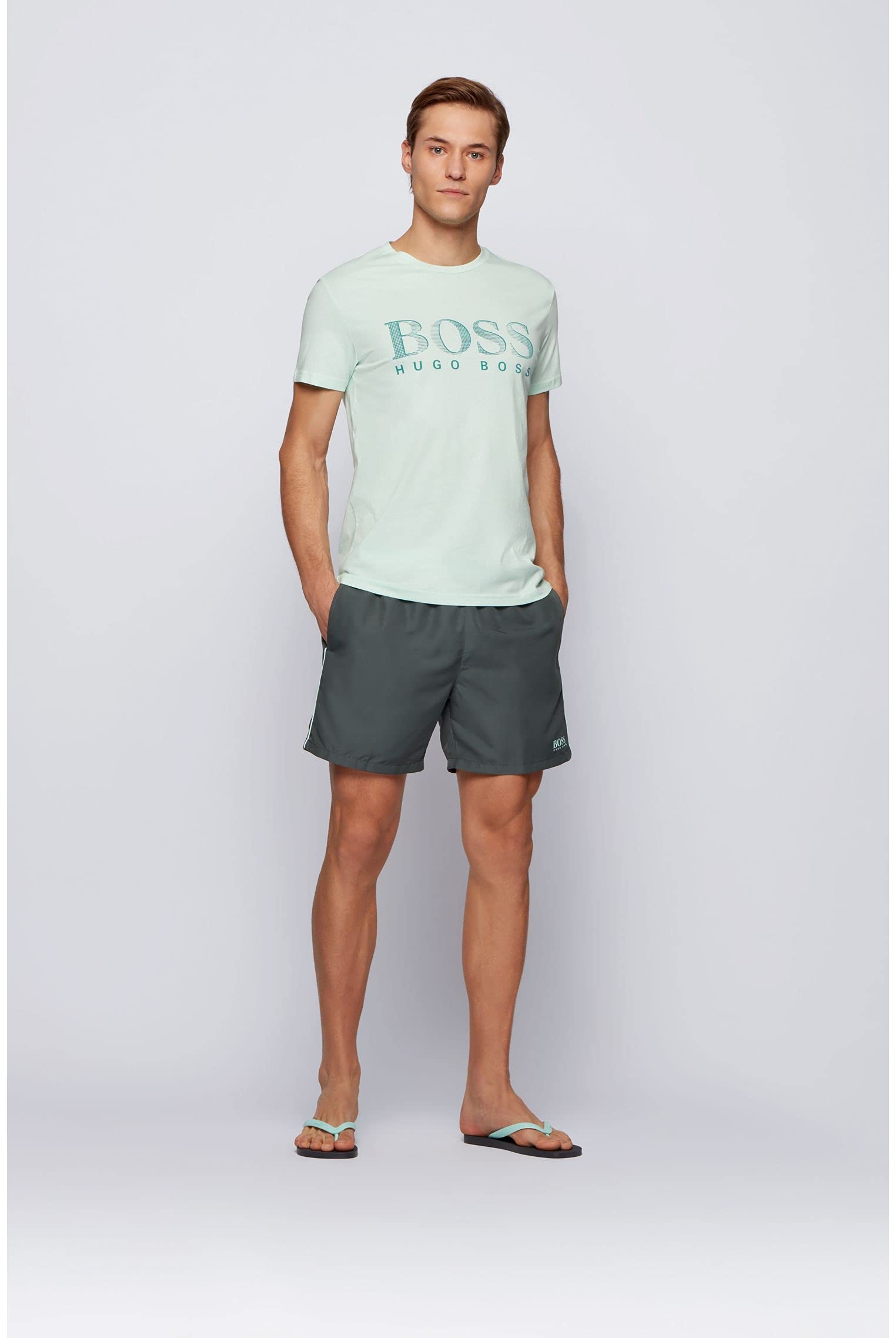 BOSS Men's Pacific_Thng_Digital Flip-Flop, Dark Green305, 10-11