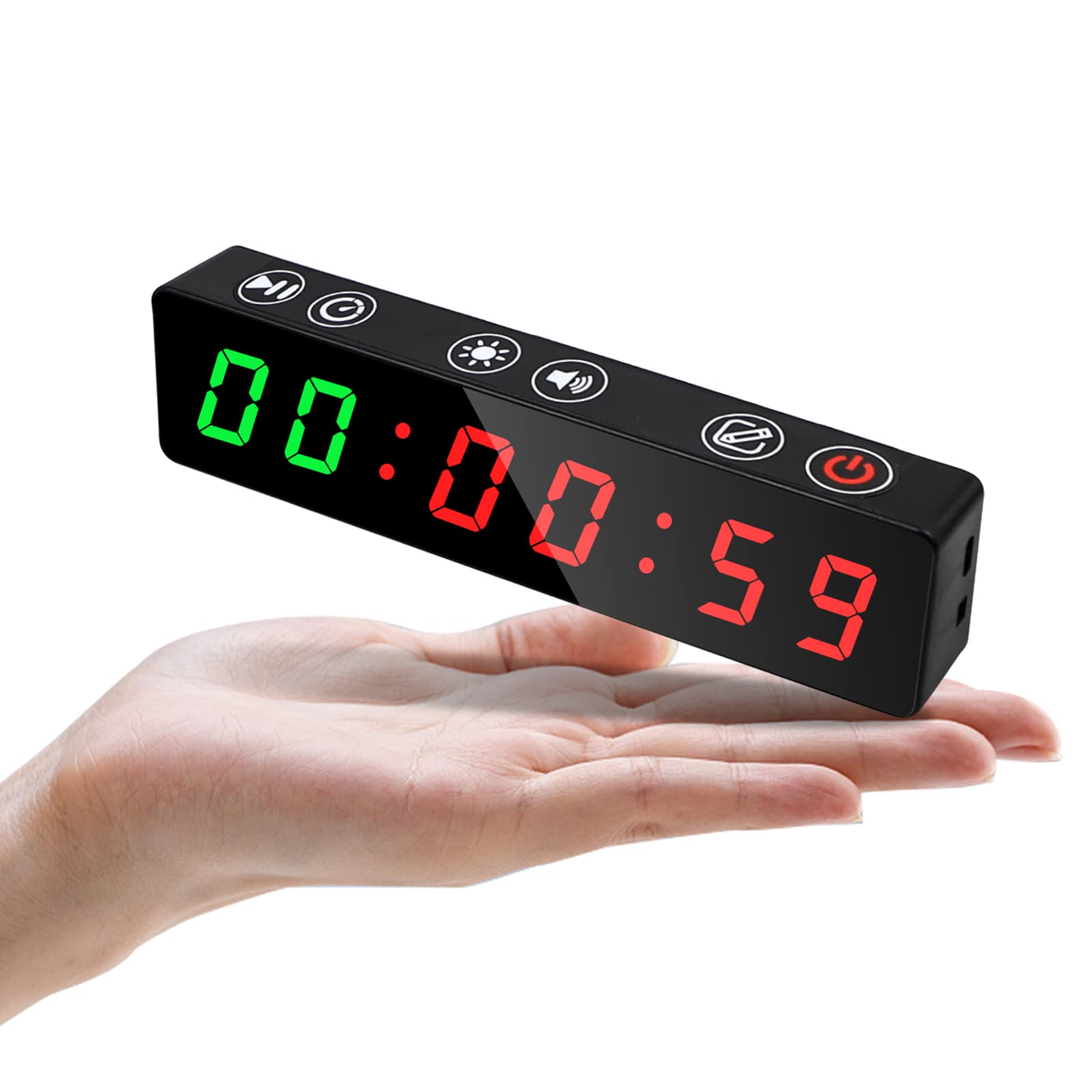 Jhering Portable Gym Timer, Workout Clock with Rechargeable Battery and Built-in Magnet, Stopwatch Countdown/Up for Home Gym Garage Fitness, Interval Training, EMOM, Tabata, Boxing (Black)