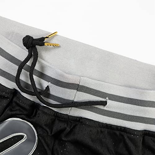 Basketball Shorts for Men with Pockets, Mens Retro Mesh Rap Embroidered Short, Hip Hop 90S Casual Athletic Gym Shorts Grey