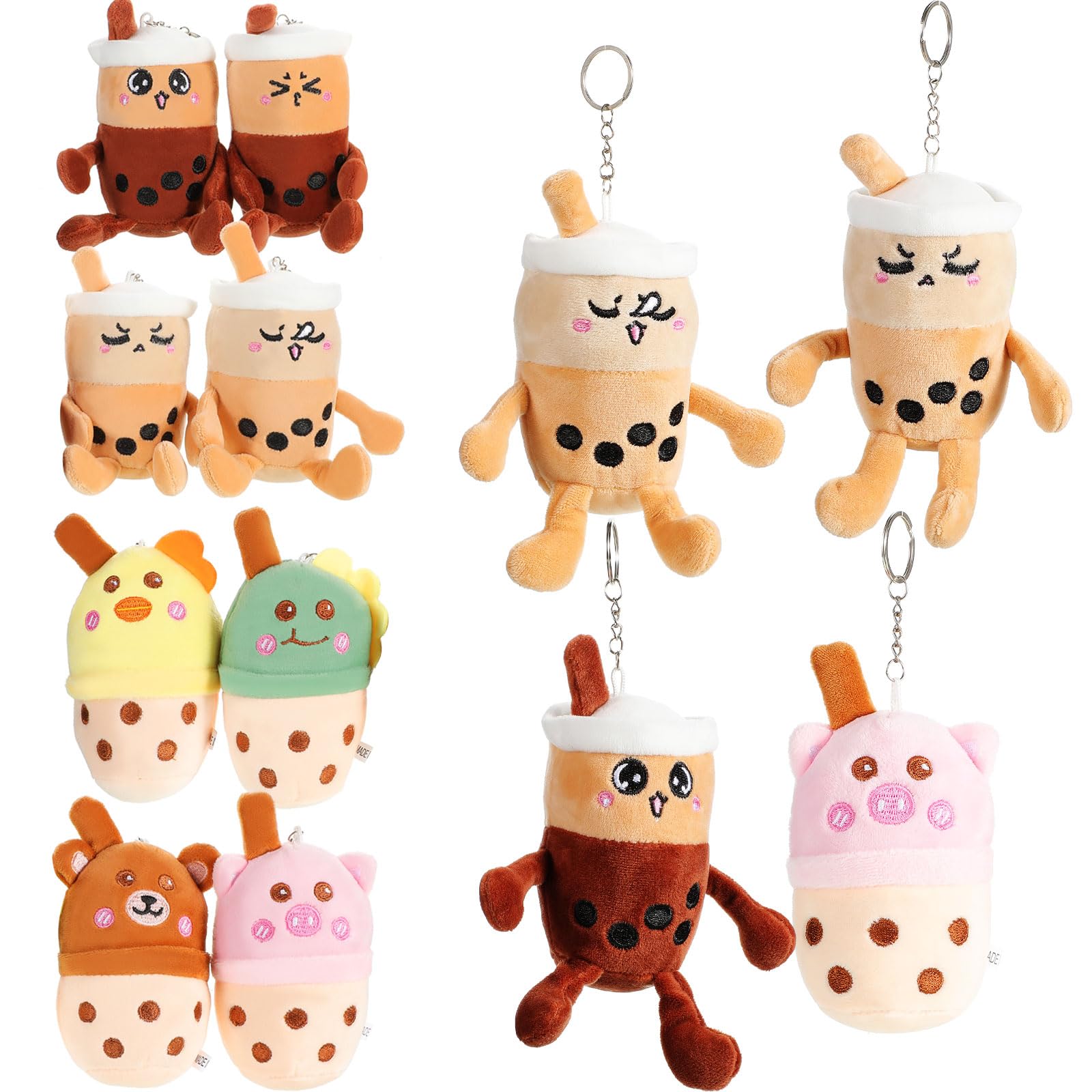 Skylety 8 Pieces 5 Inch Tea Keychain Plush Bubble Tea Key Chain Plush Toy Teacup Milk Tea Plush Stuffed Pendant Bubble Tea Plush for Bubble Tea Lover Kids Teens Party Favors, 8 Styles