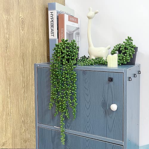 FUNARTY 2pcs Faux Plants Indoor — Artificial String of Pearls Plant in Black Pots, Realistic Green Fake Hanging Plants for Shelf Decor Desk Home Garden Decorations