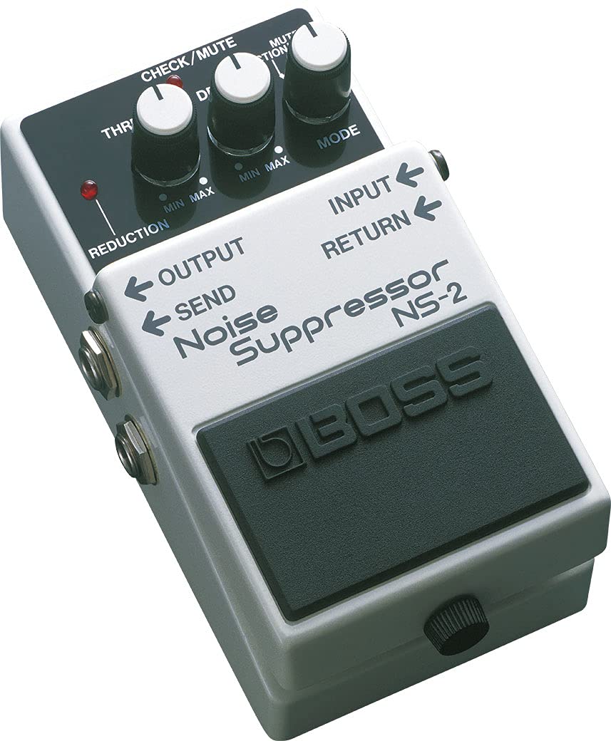 Boss NS-2 Noise Suppressor Bundle with Power Adapter, 10ft Instrument Cable, 6in Patch Cable, and Picks