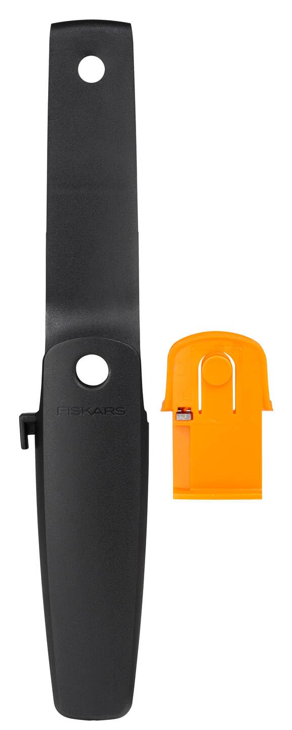 Fiskars Knife including Holster with Integrated Knife Sharpener, Total length: 21.9 cm, Black/orange/green, 1023619, Standard