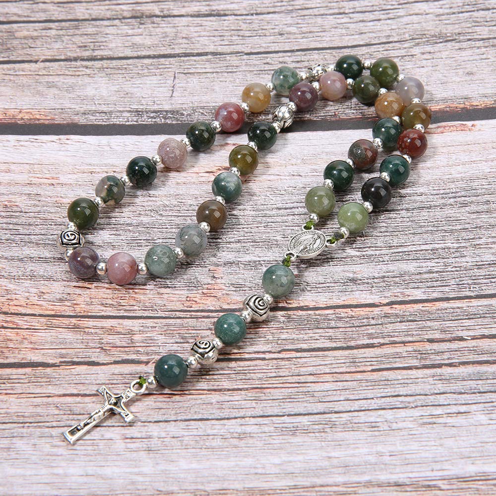 BALIBALI Handmade 8mm Anglican Prayer Beads Rosary Jade Natural Stone Rosary Beads with Pardon Crucifix Cross Custom Rosary (Silver(Amazonite))