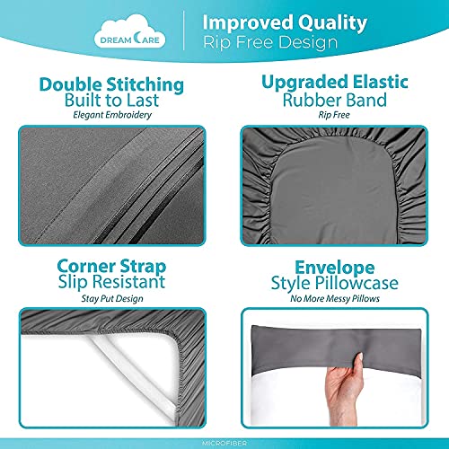 DREAMCARE California King Sheets - Cooling Bed Sheets - 6pcs Set - Cal King Sheets - California King Sheet Sets - Luxury Soft & Long Lasting 100% Fine Brushed Polyester with Side Pocket - Gray