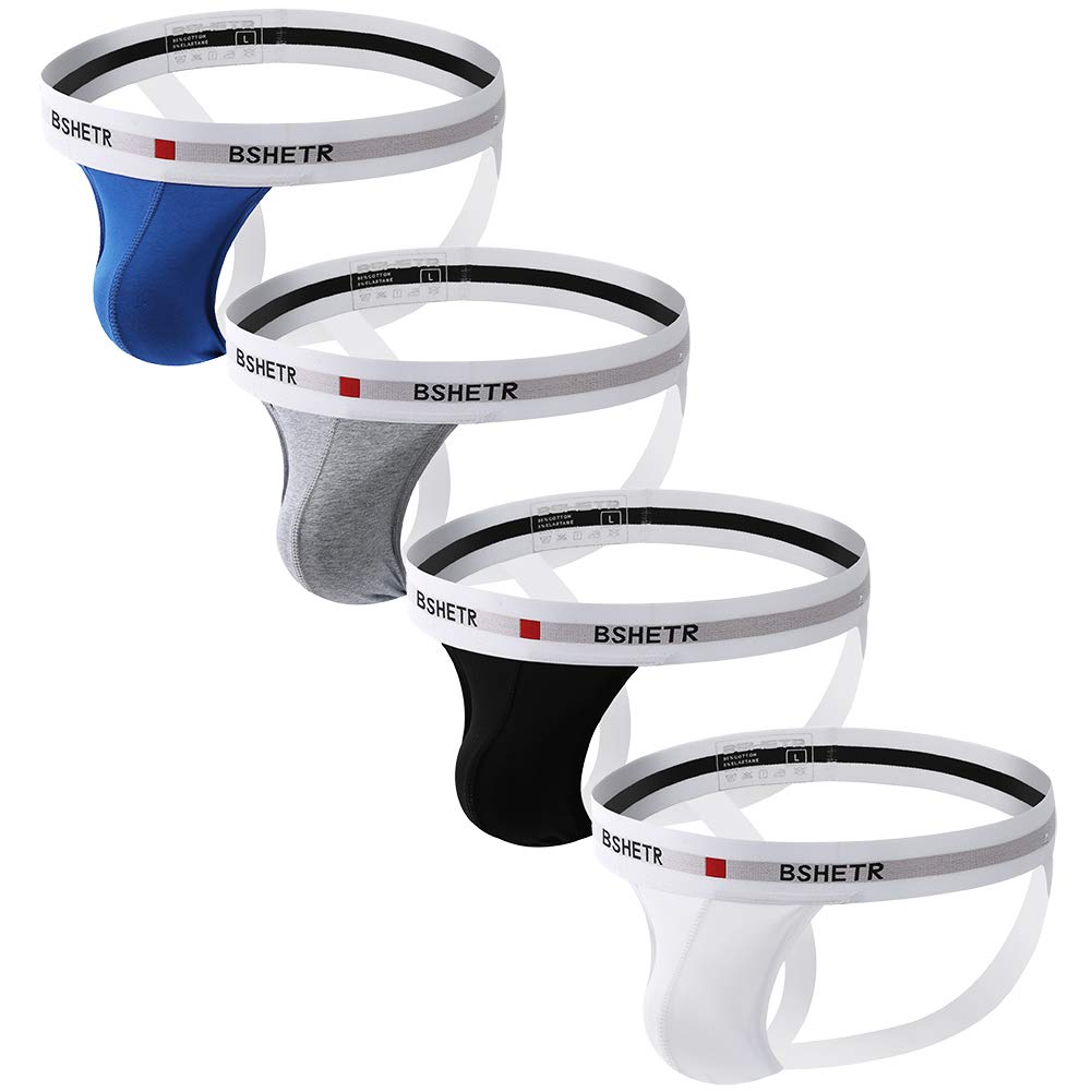 BSHETR Men's Jockstraps Athletic Supporters 4-Pack Cotton Work Out Underwear (Multicolored(4-Pack), Size L:32"-34",81cm-86cm)