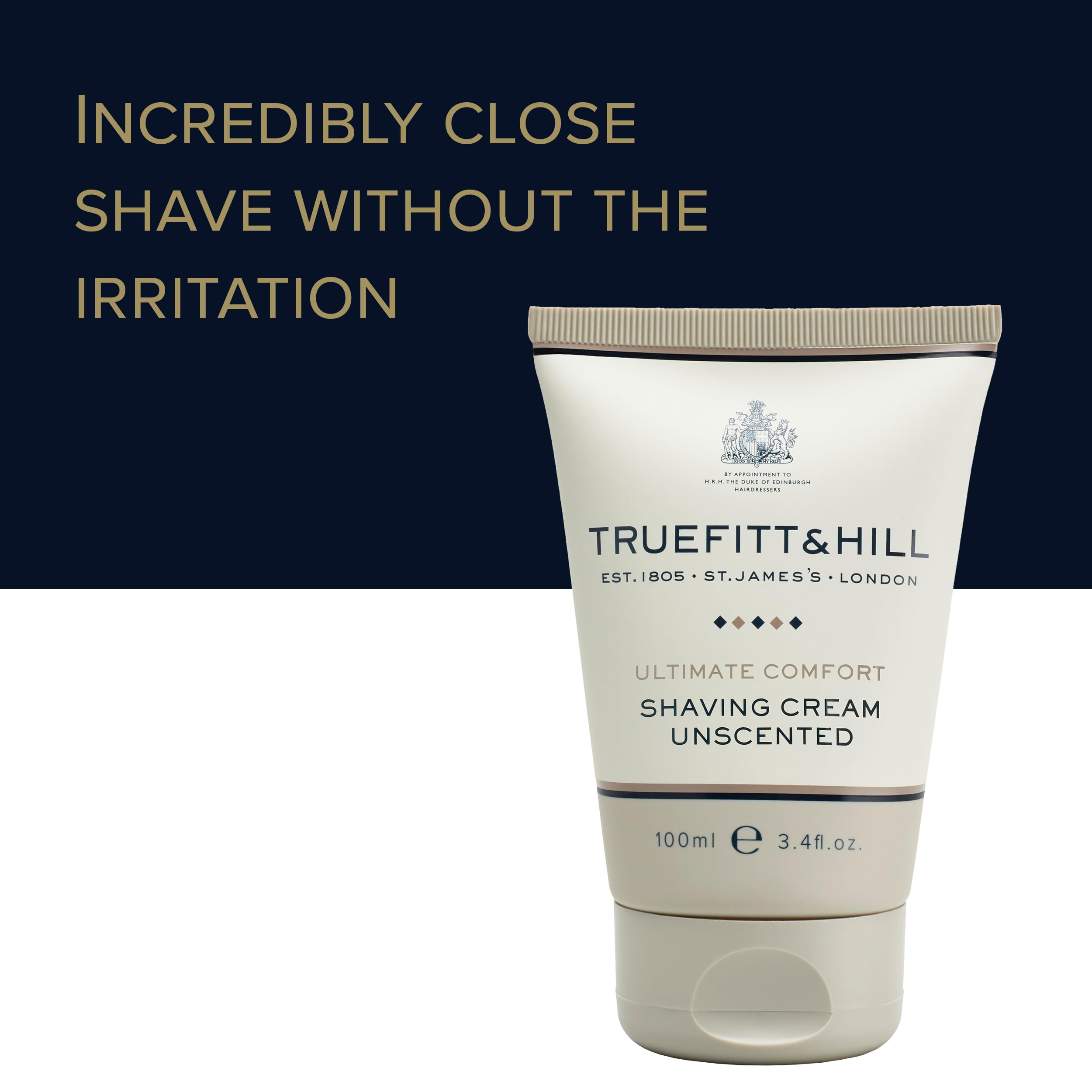 Truefitt & Hill Shaving Cream Tube - Ultimate Comfort - Premium Glycerin-Based Lather, Smooth Glide, and Hydration for a Luxurious Shave, No Added Fragrance - 2.65 oz.
