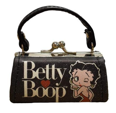 Betty Boop Faux Leather Cute Kisslock Coin Purse (Black)