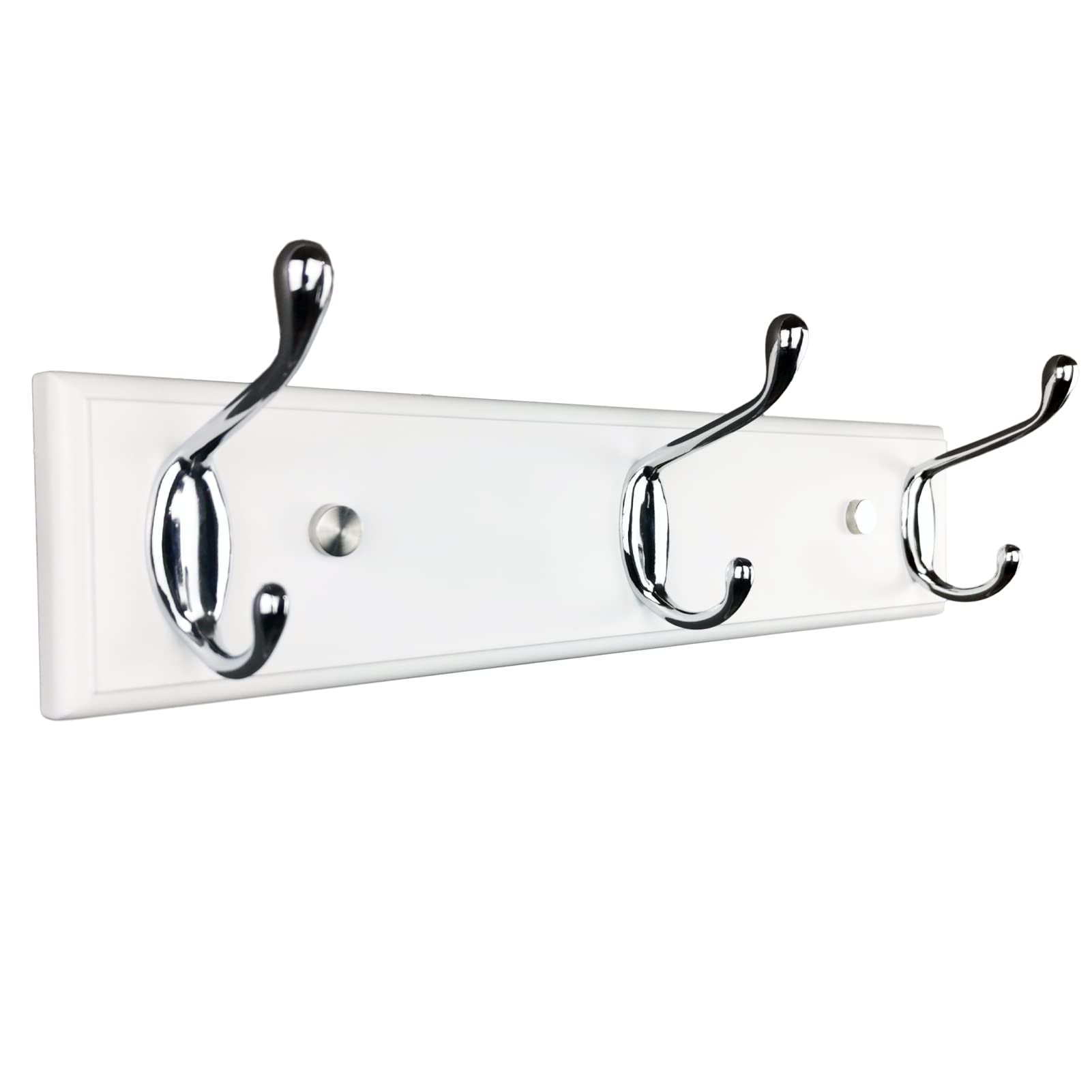 lomejii Wall Mounted Coat Rack 12.2inch(31cm) with 3 Silver Hooks, White Wall Coat Rack, Wood Wall Hook Coat Rack for Entrance, Hallway, Bedroom, Kids Room, Small Size White Wall Clothes Hanger