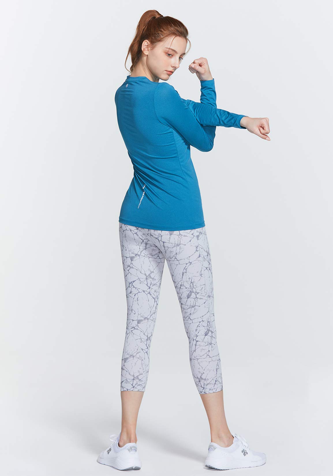 ATHLIO Women's UPF 50+ Long Sleeve Workout Shirts, UV Sun Protection Running Shirt, Dry Fit Athletic Tops, Round Neck 3pack Shirts Teal/White/Red, Large