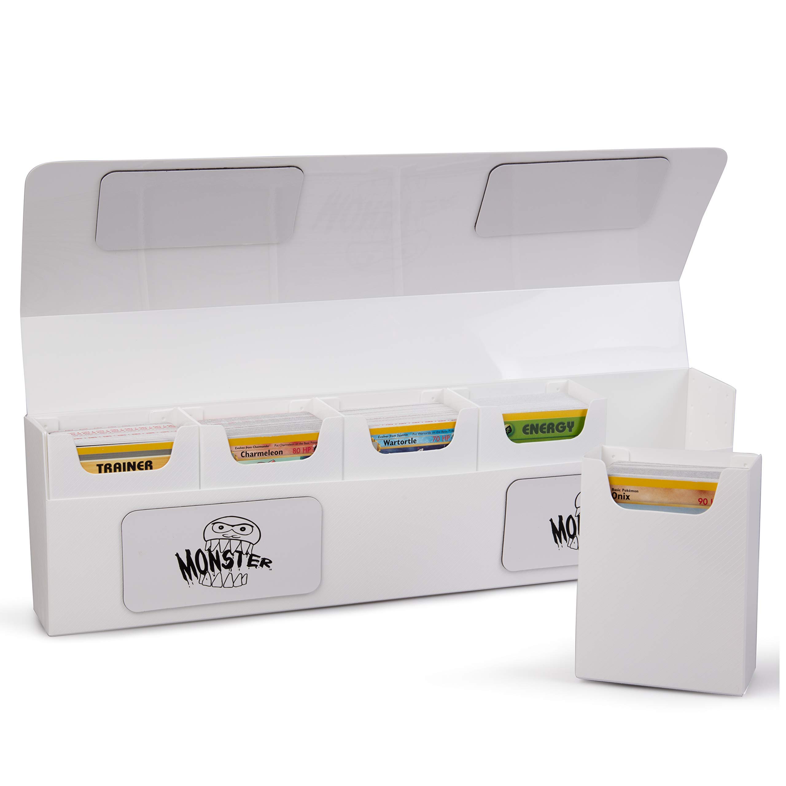 Monster Protectors Magnetic Five Deck Box - White, Holds 375 Gaming TCGs, Self-Locking Closure, Compatible w Standard & Smaller Size Gaming Trading Cards, Removable Construction