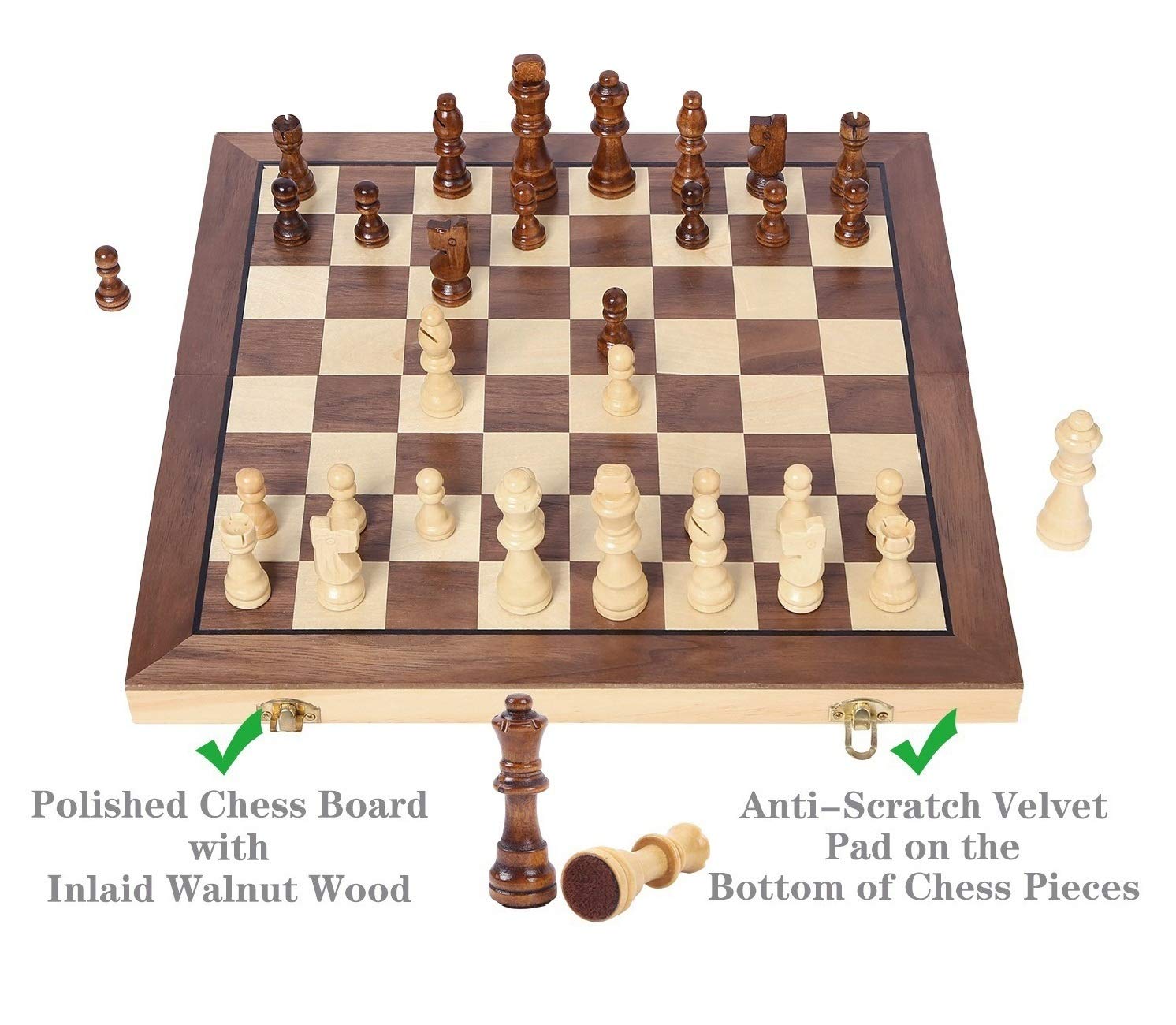 Jaeraph Chess Sets, Wooden Chess Board, Chess Sets for Adults, Magnetic Chess Set, Travel Chess Set, Folding Chess Board Set, Chess Sets for Adults and Kids, Wooden Ajedrez Board Game