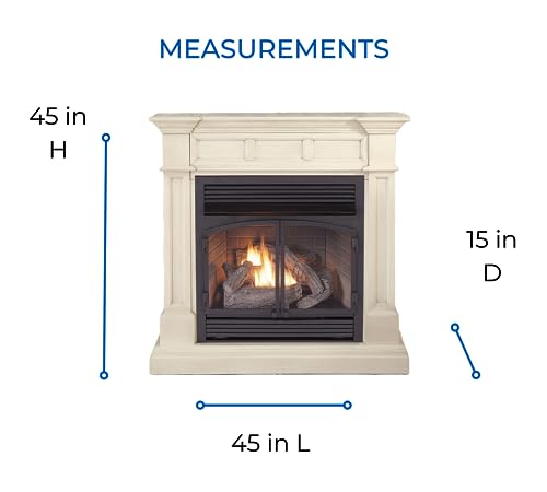 Duluth Forge Dual Fuel Ventless Gas Fireplace System with Mantle, Remote Control, 6 Fire Logs, Use with Natural Gas or Liquid Propane, 32000 BTU, Heats up to 1500 Sq. Ft., Antique White