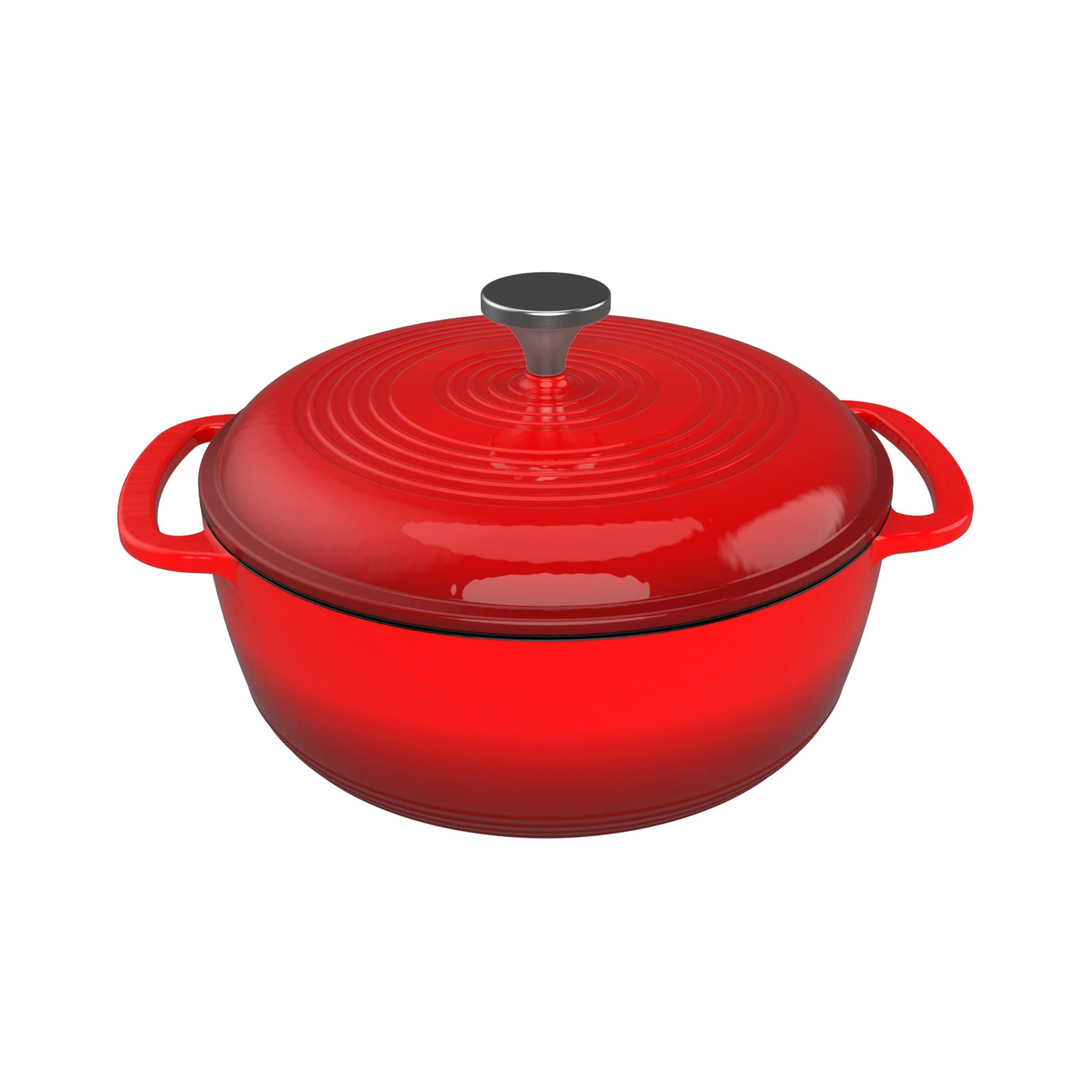 Classic Cuisine Cast Iron Dutch Lid 6 Quart Enamel Coated Oven or Stovetop-For Soup, Chicken, Pot Roast and More-Kitchen Cookware, Red