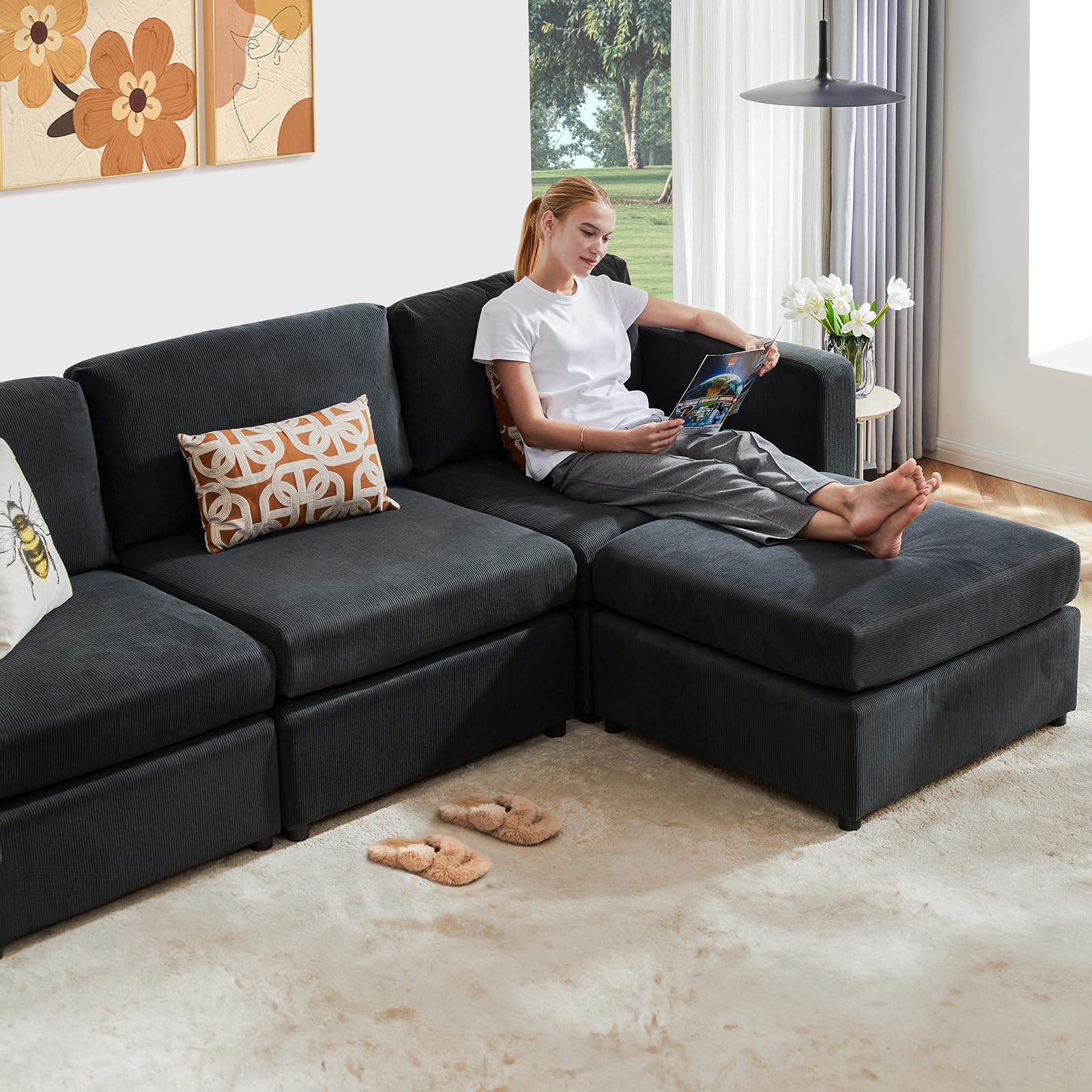 Sweetcrispy Convertible Sectional Couch Sofa Bed Sectional Couches for Living Room, 8-Seat Comfy Sleeper Sofa Modern Couch Bed Modular Sectional Sofa Set, U Shaped Couch for Living Room