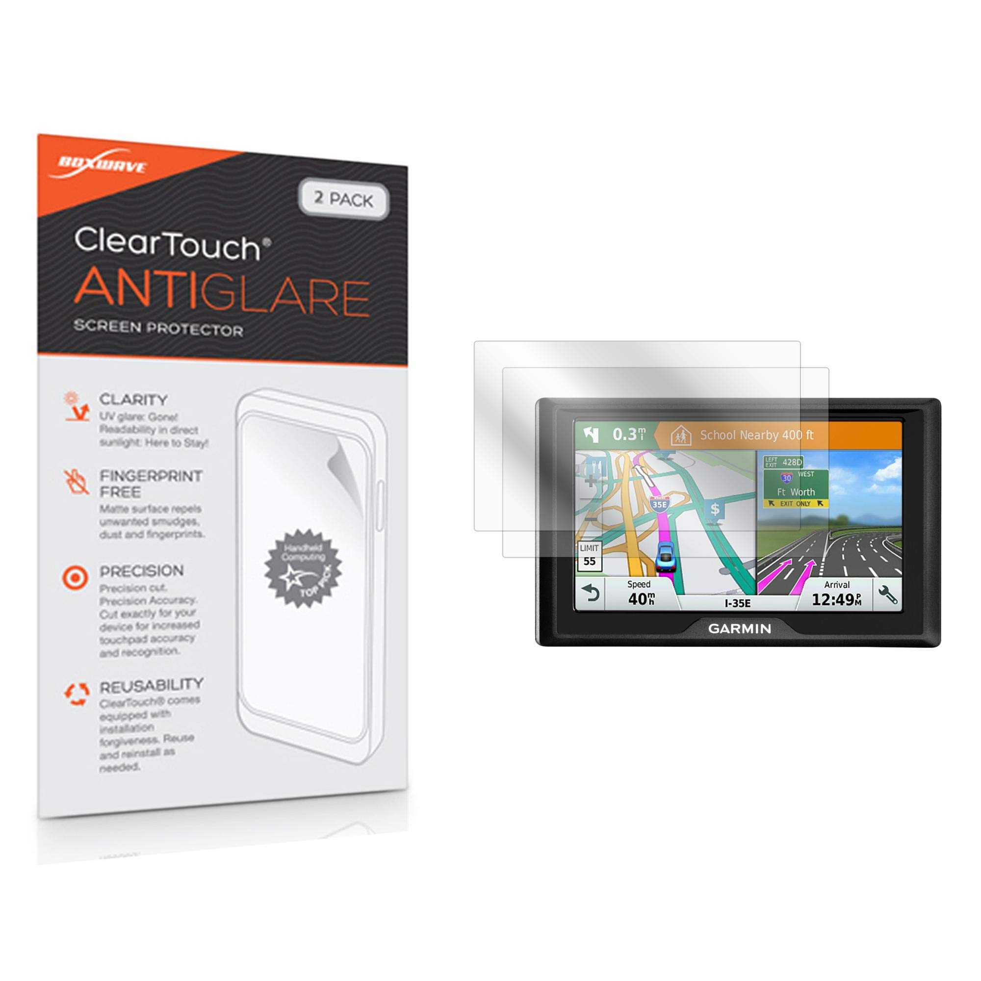 BoxWave Screen Protector Compatible with Garmin Drive 51 LM (Screen Protector ClearTouch Anti-Glare (2-Pack), Anti-Fingerprint Matte Film Skin for Garmin Drive 51 LM