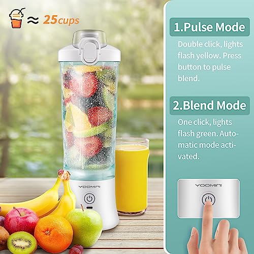 Portable Blender, Personal Blender for Shakes and Smoothies - USB Rechargeable 20oz Mini Blender with 6 Blades and ToGo Cup for Sports Travel Gym