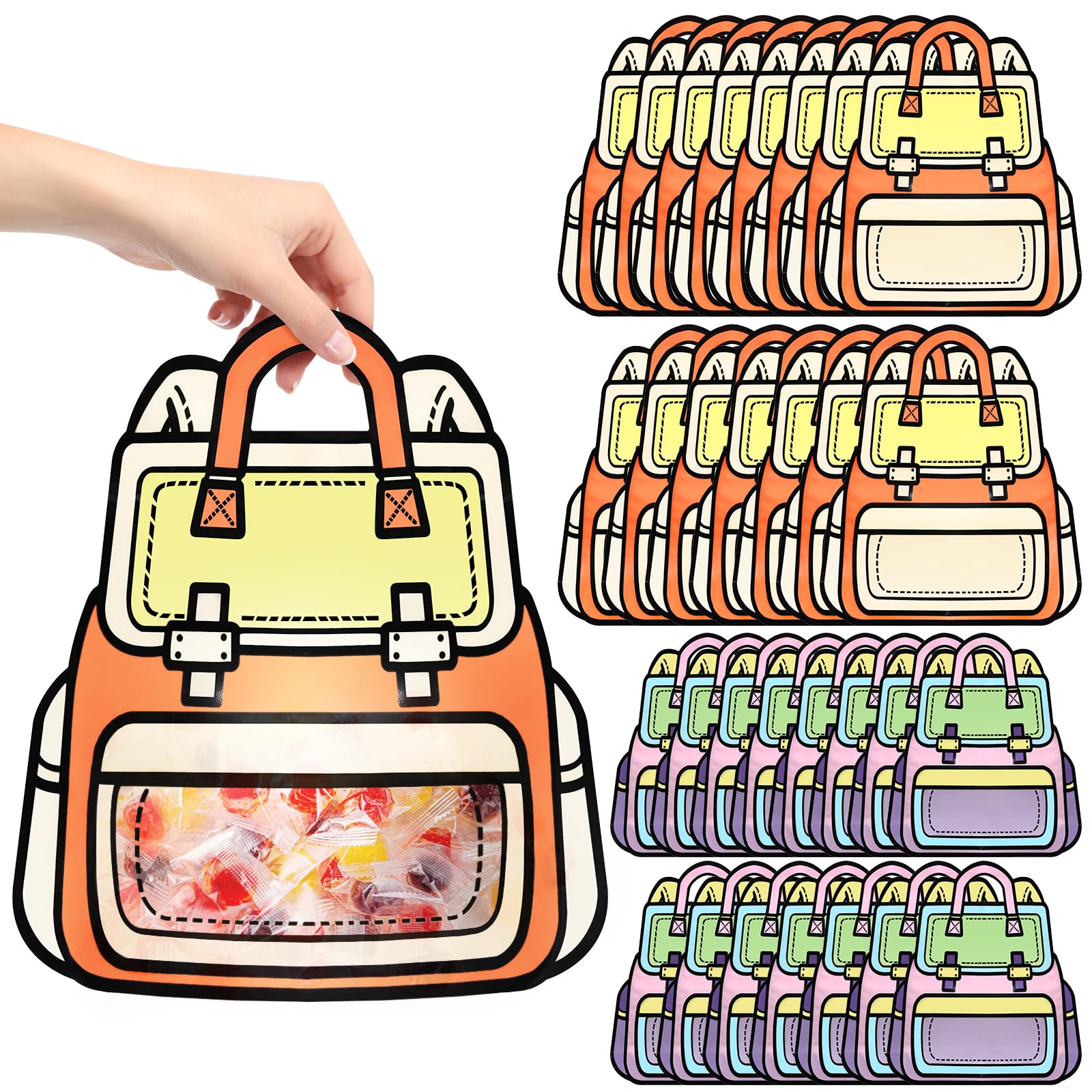 Cecnamt 30 Pcs Plastic Cute Goodie Bags For Kids Bulk Reusable Top Handle Gift Bag Birthday Goodie Bag Back to School Goodie Bags Cute Backpack Goodie Bag with Handle Candy Bag for Kids Party