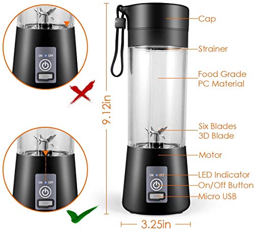 Portable Blender, Personal Blender for Shakes and Smoothies, Personal Size Blenders with USB Rechargeable Mini Fruit Juice Mixer, Mini Juicer Smoothie Blender Bottles Travel 380ML, Blue