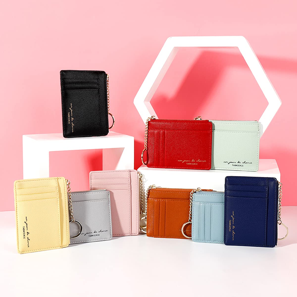 Small Card Wallet for Women Slim Rfid Front Pocket Card Cases Holder Zipper Coin Purse (A-Lichee Leather-Yellow)