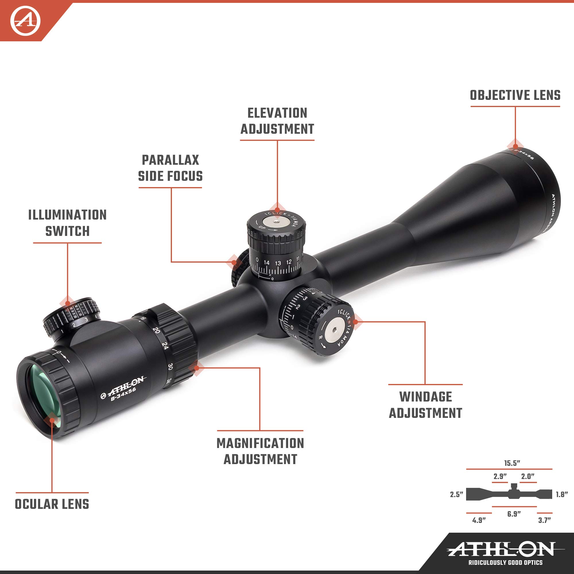 Athlon Optics Argos BTR GEN2 8-34x56 Riflescope - APLR2 FFP IR MOA, Black