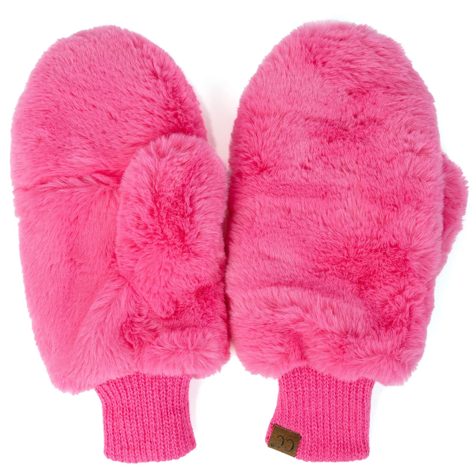 C.C Soft Faux Fur Fuzzy Lined Flip Up Down Top Fingerless Mitten Gloves (Solid Hot Pink)