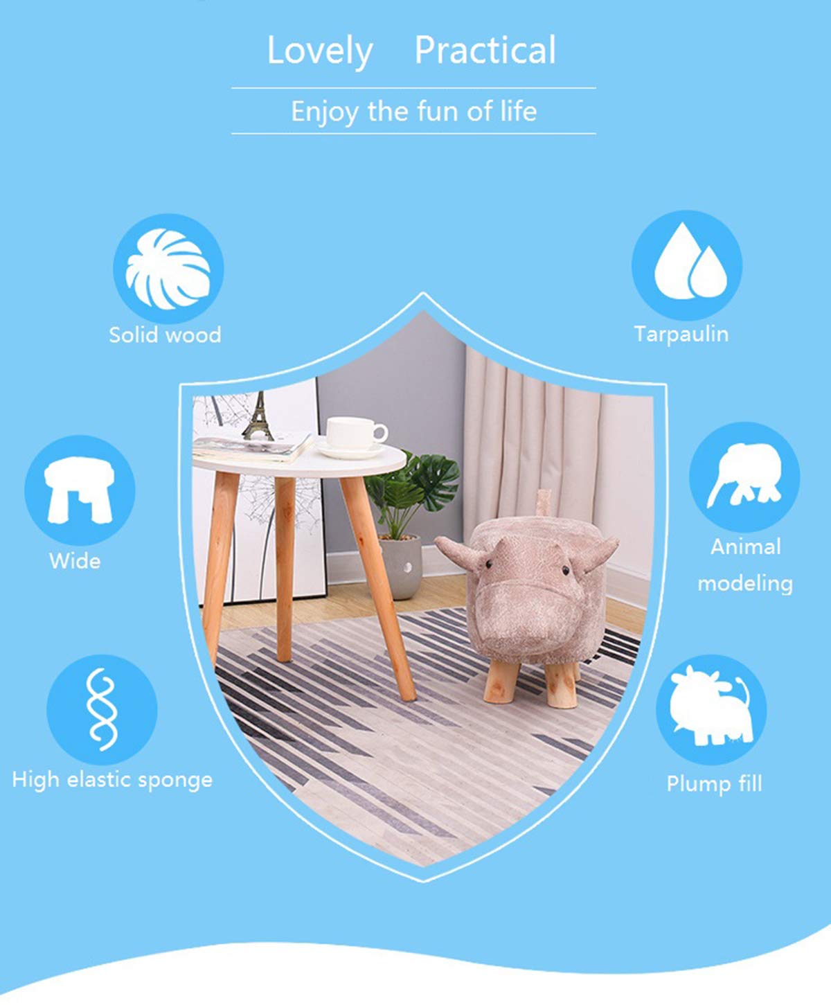 EKUEE Footstool Kids Learning Stool Calf Dinosaur Stool Elephant Hippo Bench Shoes Bench Stool Children Cartoon Stool Solid Wood Animal Stool Toy Doll?Kids (Gray Elephant)