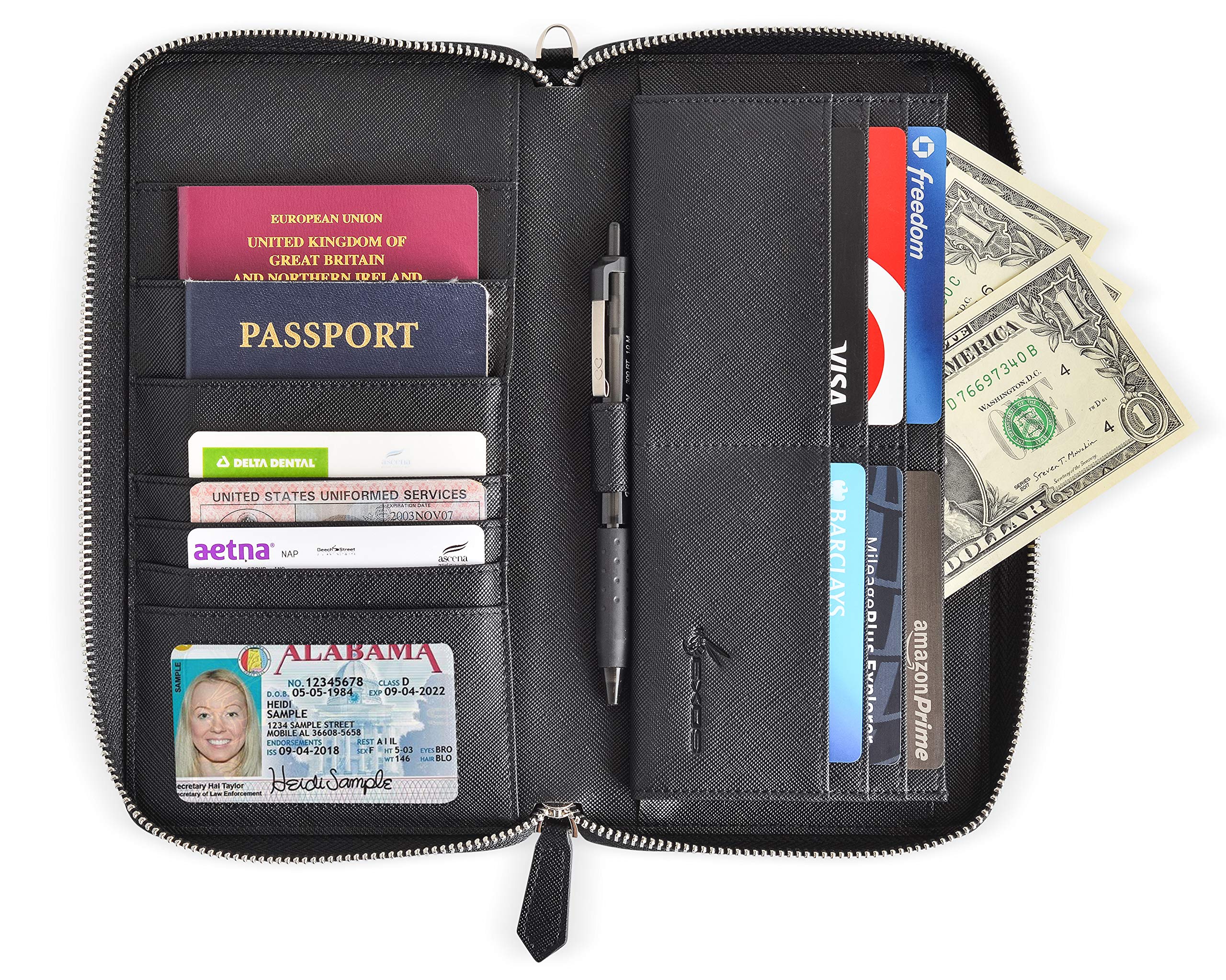 Exos Women’s Large Capacity Clutch Travel Wallet w/Removable Strap (Black)