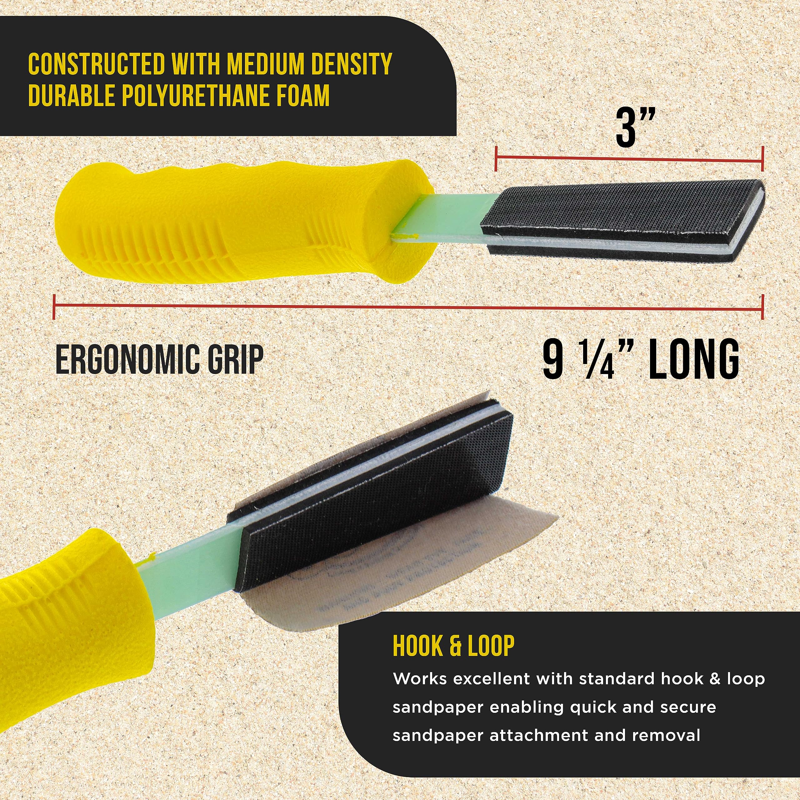 Dura-Gold Sanding Stick Kit with Ergo Handle Yellow Flat with 40 sheet Sandpaper Starter Kit