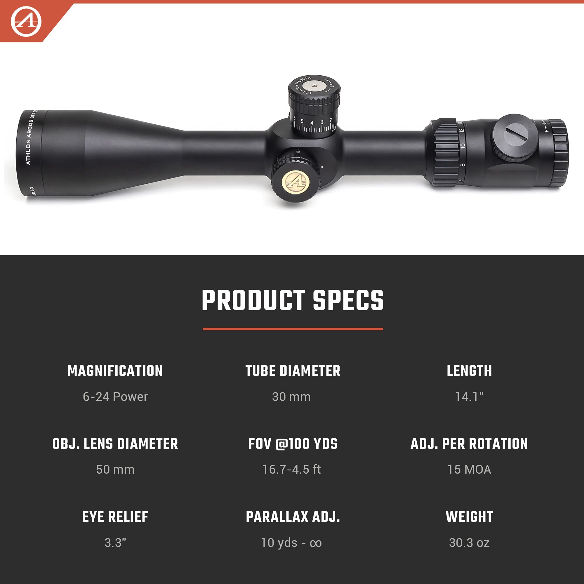 Athlon Optics Argos BTR GEN2 6-24x50 Riflescope - APLR2 FFP IR MOA, Black