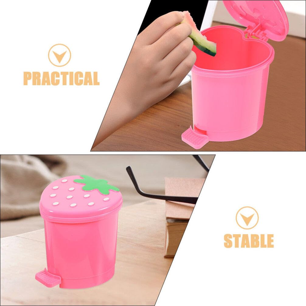 Luxshiny 2pcs Strawberry Trash Can Cute Mini Countertop Trash Can with Lid Kawaii Small Garbage Can Plastic Waste Bin Wastebasket for Car Office Bedroom Kitchen Decor