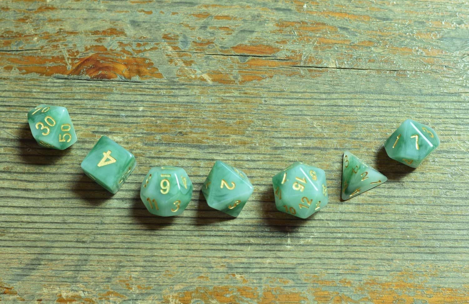 HDdais Polyhedral DND Dice Sets, 7-Die Green D&D Dice for Dungeons and Dragons Pathfinder RPG MTG Table Gaming Dice,Jade Dice (Green)