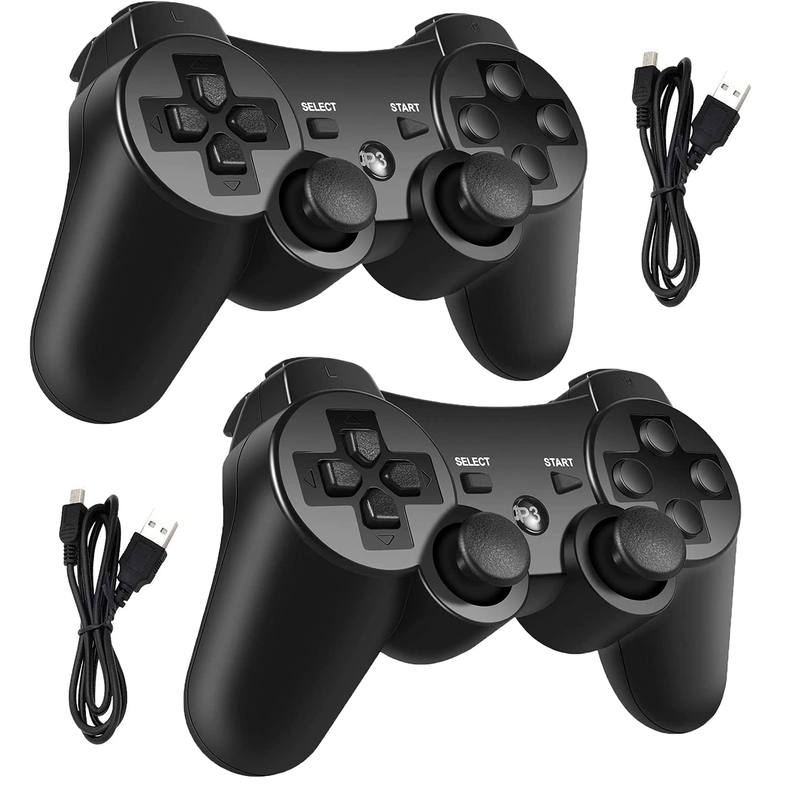 JINHOABF Wireless Controller for PS3 Controller,Built-in Dual Vibration Gamepad Compatible for Playstation 3,with Charger Cable (Black 2 PACK)