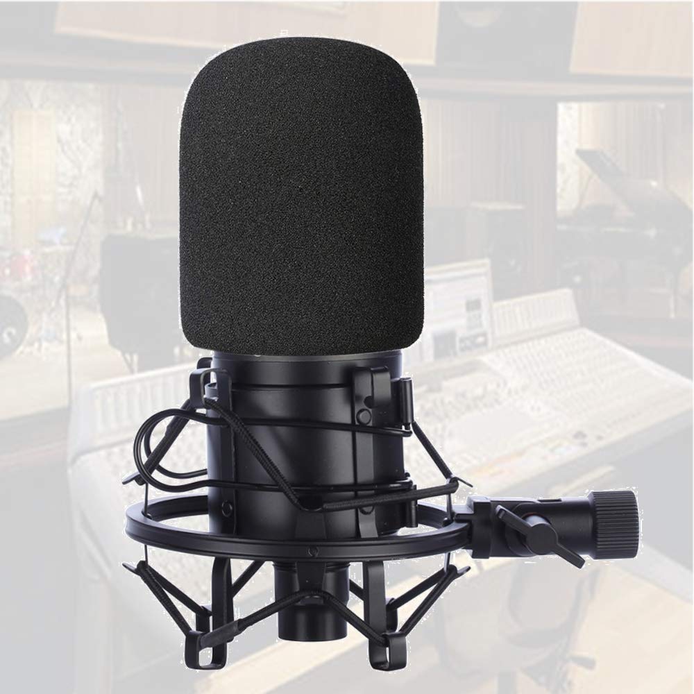 BTOOP Mic Large Foam Cover Microphone Windscreen with Shock Mount for AT2020,MXL,Condenser Microphone,Mic Anti-Vibration Suspension Shock Mount Holder Clip for Diameter1.8in-2.05in Microphone Black