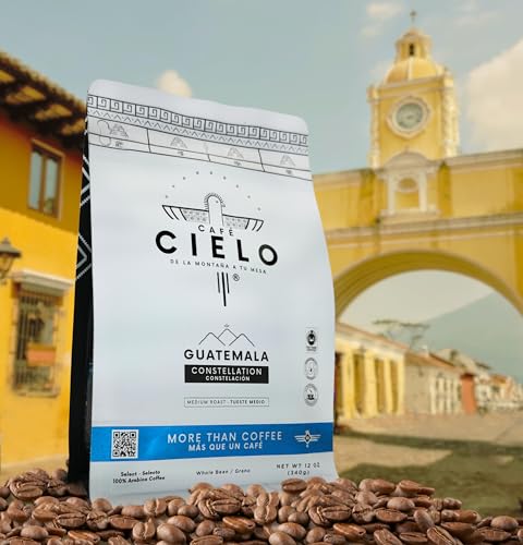 Café Cielo Blend Constellation, The Coffee from Guatemala, 100% Guatemalan Arabica Coffee, Artisanal Cultivation Single Estate Coffee. (Ground, 340g/12 oz), enriched with notes of chocolate, walnut and lemon.