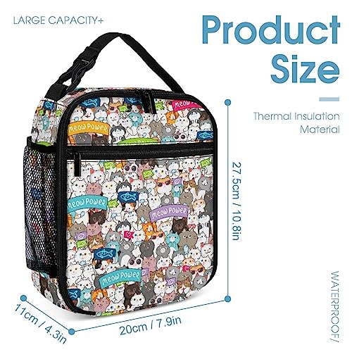 DTCCET 3PCS Cute Cat Backpack Set, Classic Daypack Stylish Kitty Laptop Bag with Lunch Bags, Lightweight Colorful Cat Shoulders Backpack(Cute Cat)