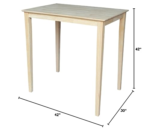 International Concepts Solid Wood Top Table with Shaker Legs, Bar Height