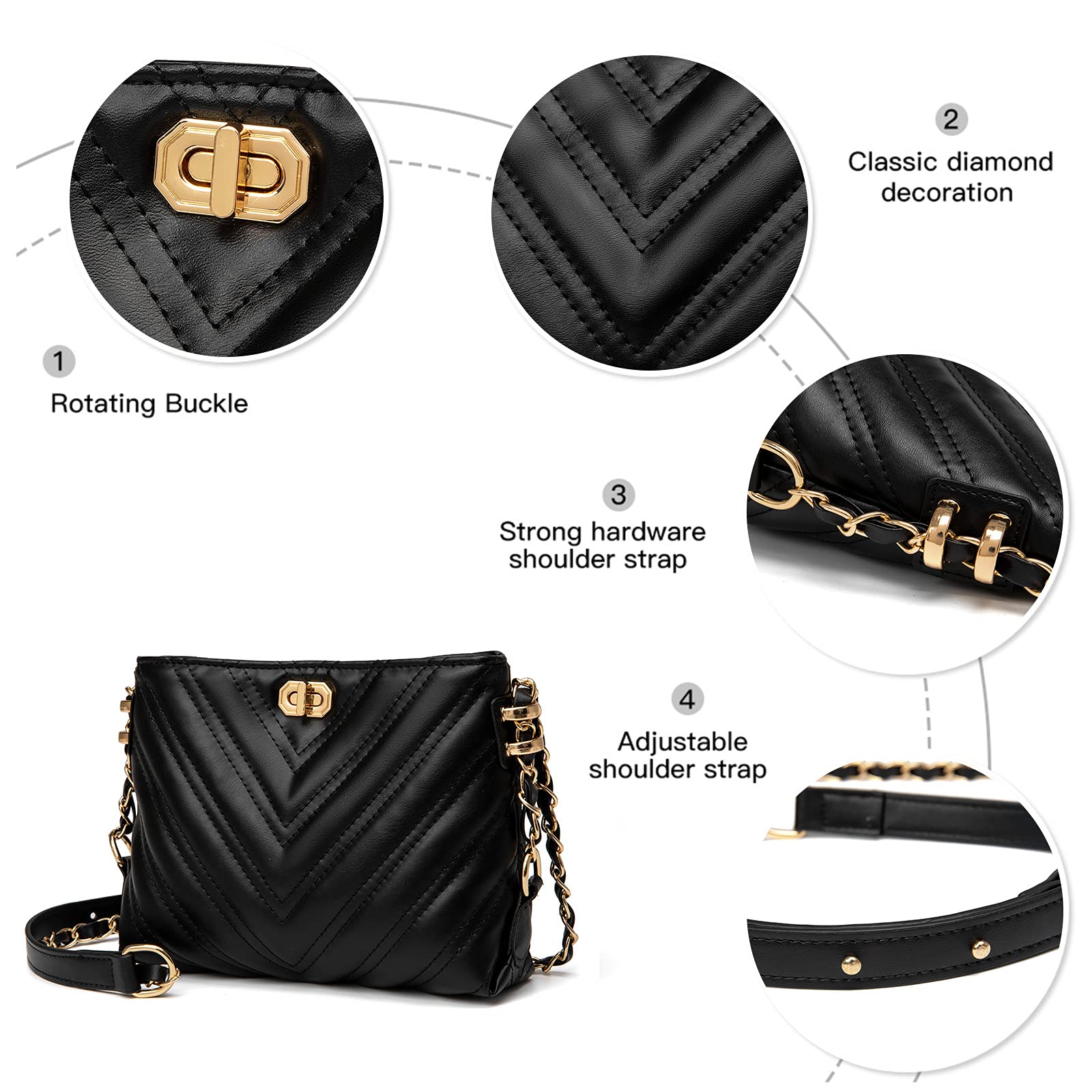 Small Crossbody Bags for Women Purses Fashion Leather Lightweight Handbags Shoulder Bag(Black2)