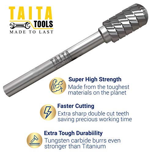 Carbide Burr 1/4" Shank, SC-5 Tungsten Double Cut Rotary Die Grinder Bits - Cutting Burrs for Milwaukee, Dewalt and Makita Die Grinder Accessories - Wood Carving Metal Working & Sturdy Storage Case