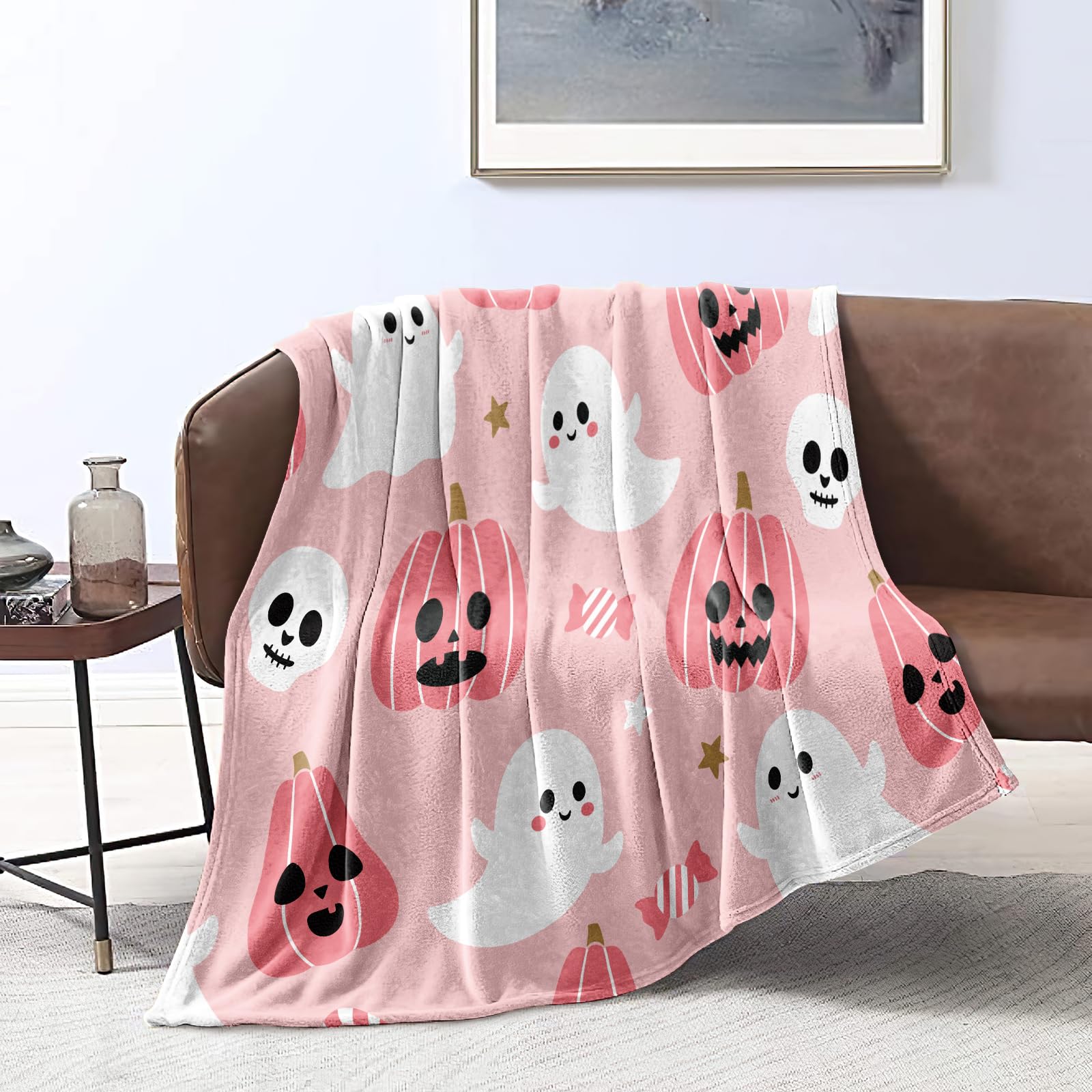 Chumerry Black Halloween Blanket Black Ghost Flannel Fleece Throw Blanket Spooky Halloween Room Decor Black White Fhost Blanket Extra Soft Cozy Fuzzy Blanket and Throws