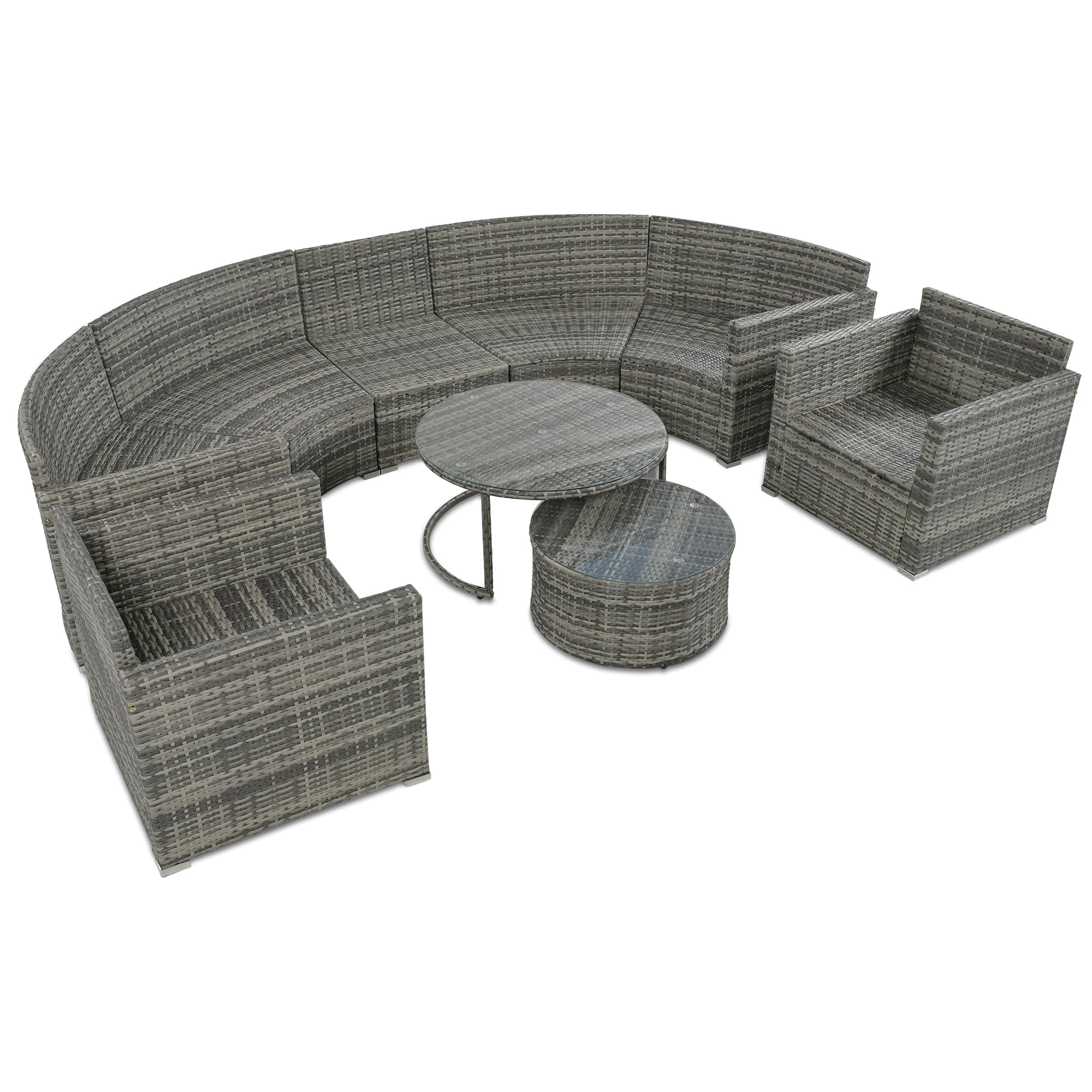 YSWH 9-Piece Outdoor Half Moon Sofa Set, Rattan Patio Furniture Half Round Sofa Set with Overlapping Round Table, Sectional Conversational Sofa Set for Free Combination, 1