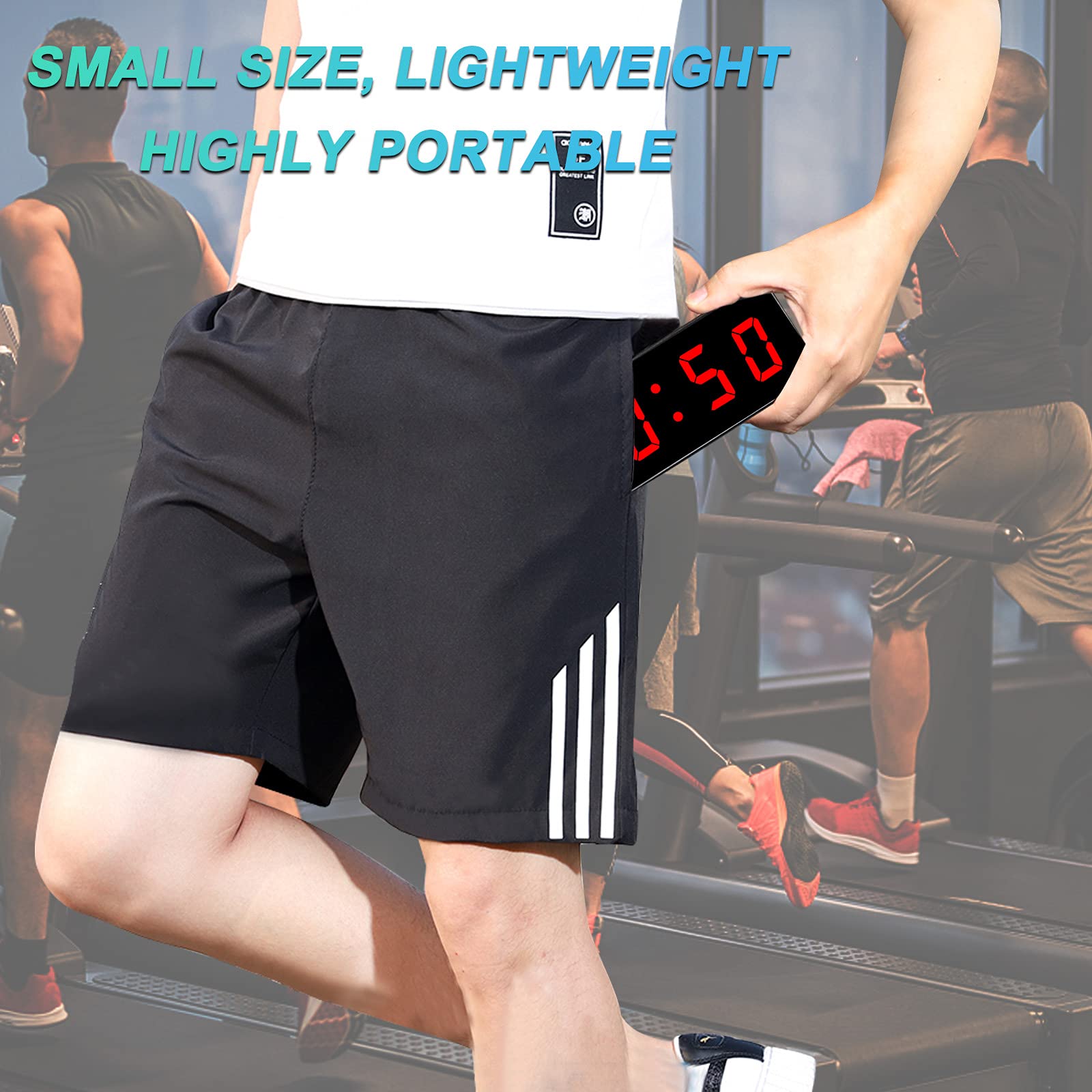 Jhering Portable Gym Timer, Workout Clock with Rechargeable Battery and Built-in Magnet, Stopwatch Countdown/Up for Home Gym Garage Fitness, Interval Training, EMOM, Tabata, Boxing (Black)