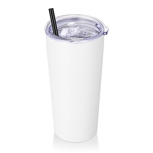 DOMICARE 20 oz Tumbler with Lid and Straw, Stainless Steel Tumblers Bulk Vacuum Insulated Tumbler Travel Coffee Mug Pack of 1, White