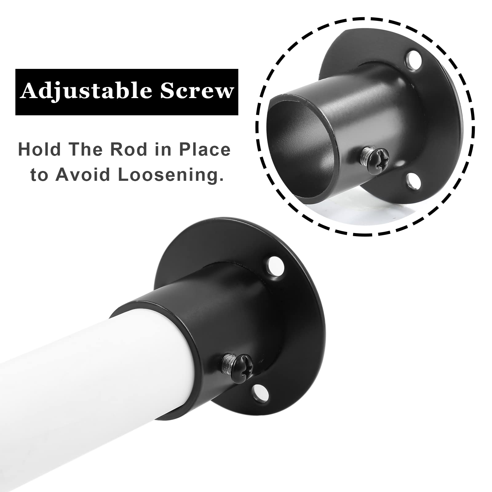 Moicstiy 4Pcs 3/4 Inch Dia Closet Rod Flange Holder Stainless Steel Pole Sockets Rod End Support Bracket with Screws for Wardrobe, Curtain (Black, O Shaped)