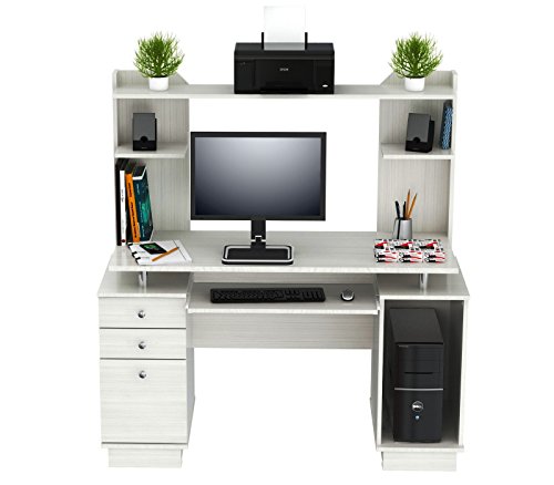Inval America Computer Work Center with Hutch, 19.5 x 48.62 x 53.5, Washed Oak