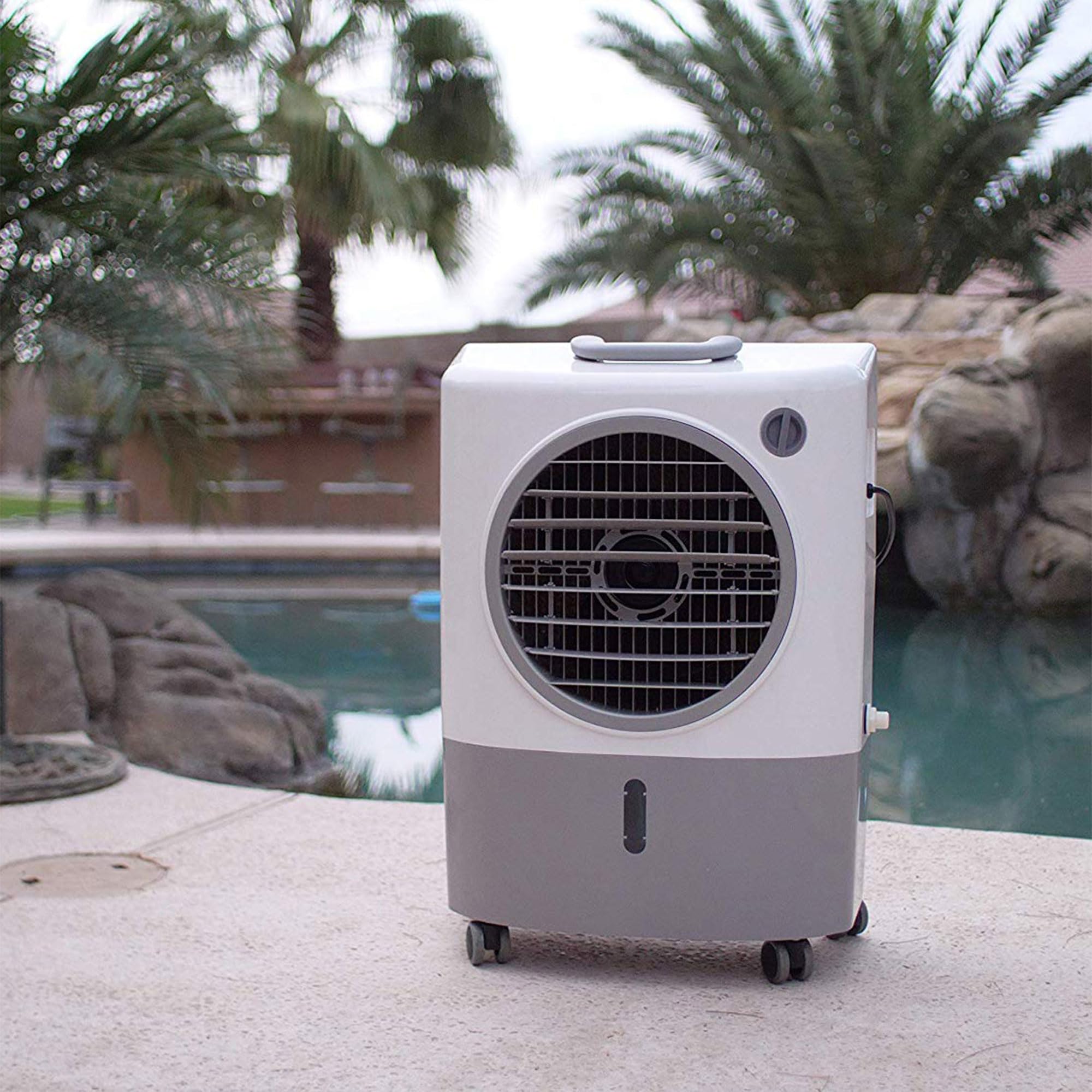 Hessaire Portable Heavy Duty Outdoor Evaporative Air Cooler Humidifier with High Density Grid Media Pad and Water Level Display, White