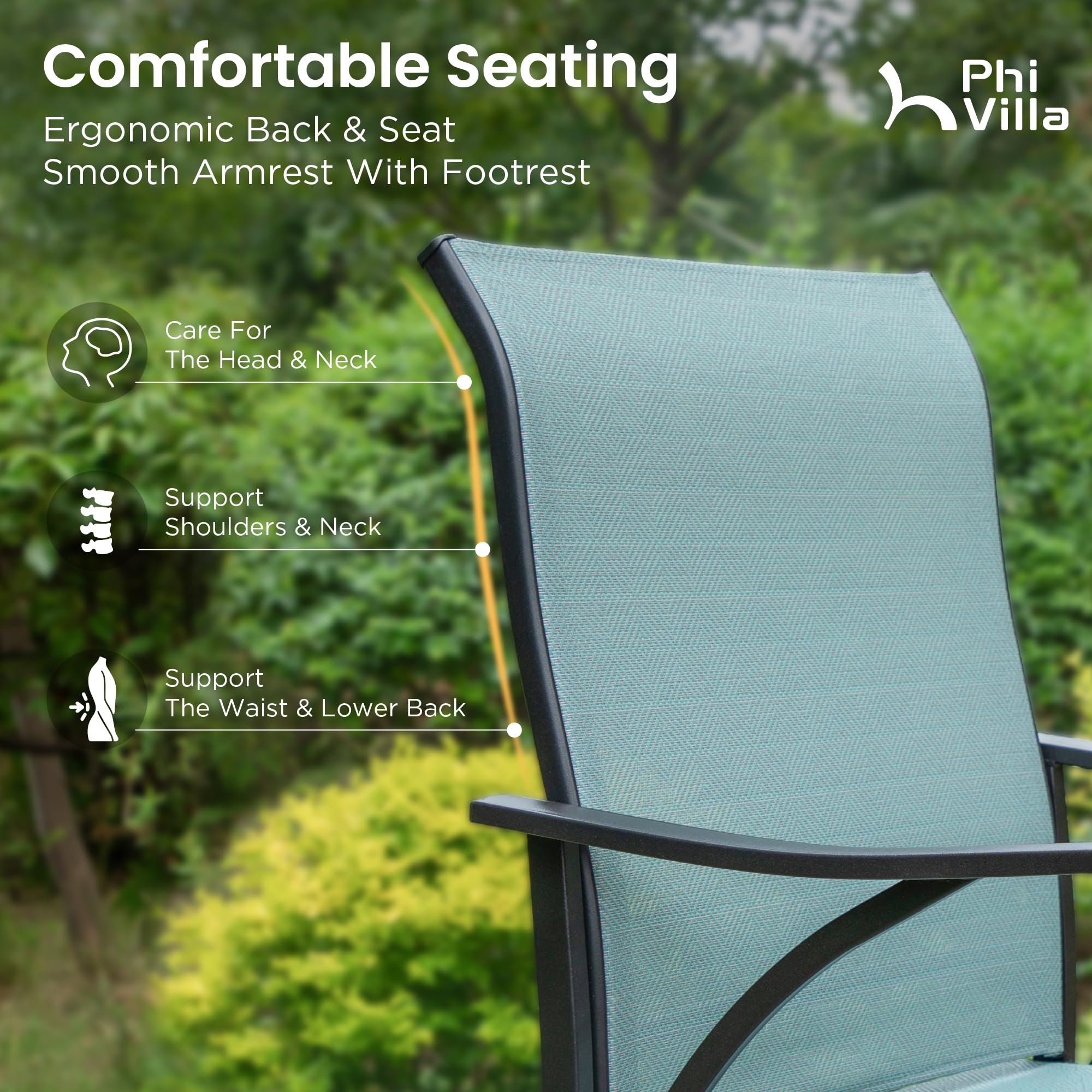 PHI VILLA Outdoor Bar Stools Set of 2, Swivel Patio Bar Stools & Chairs with Armrest, All-Weather High Top Outdoor Bar Chairs for Outside, Porch and Deck
