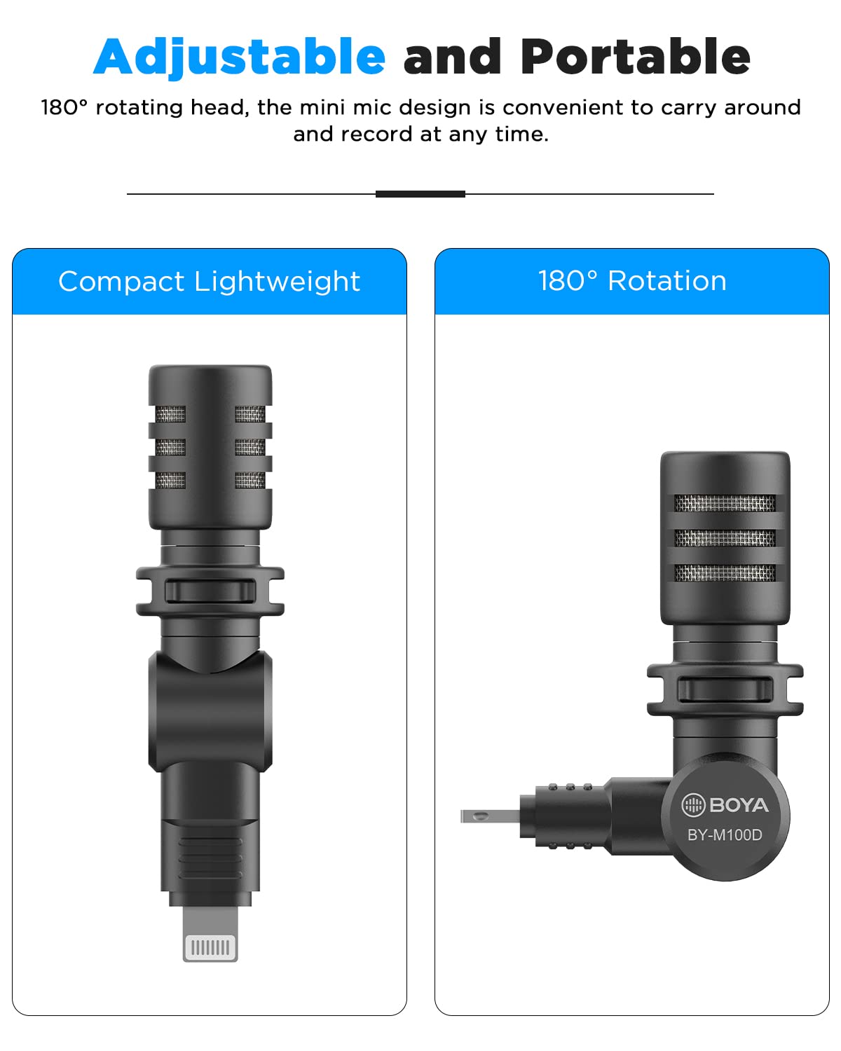 BOYA BY-M100D iPhone Microphone Mini Plug&Play Phone Microphone for iPhone 14/14 Pro/13/iPad/IOS with Lightning Port for YouTube/Vlog/Interview