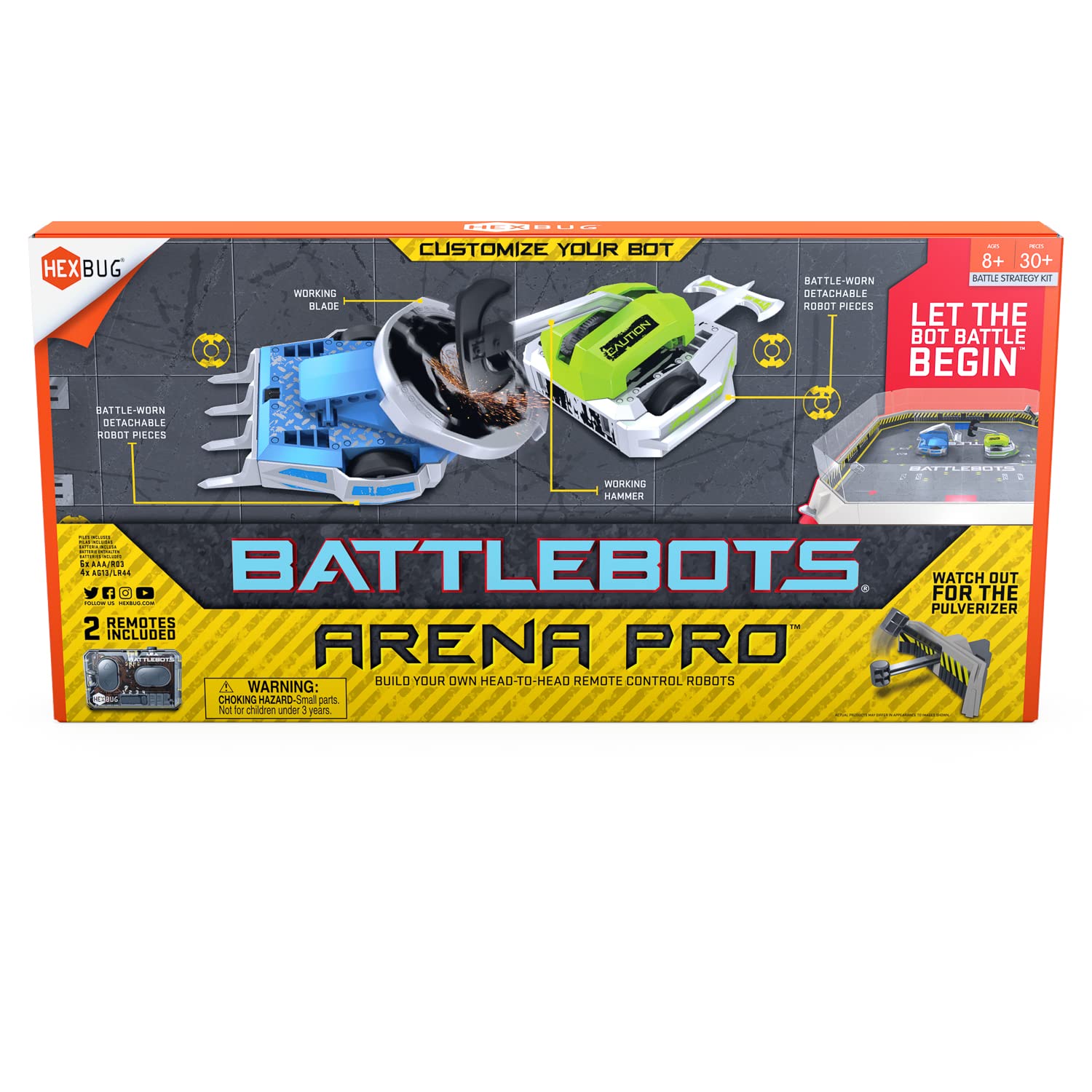 HEXBUG BattleBots Arena Pro, Remote Control Robot Toys for Kids with Over 100 Configurations, STEM Toys for Boys & Girls Ages 8 & Up, Batteries Included